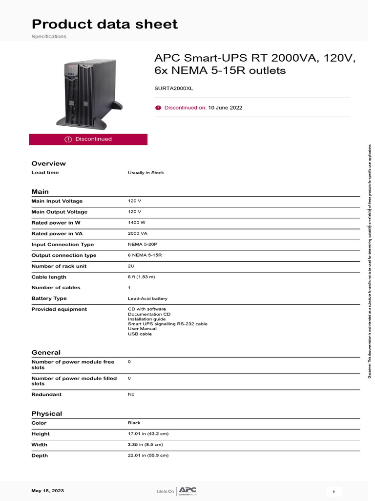 Smart-UPS On-Line - SURTA2000XL | PDF