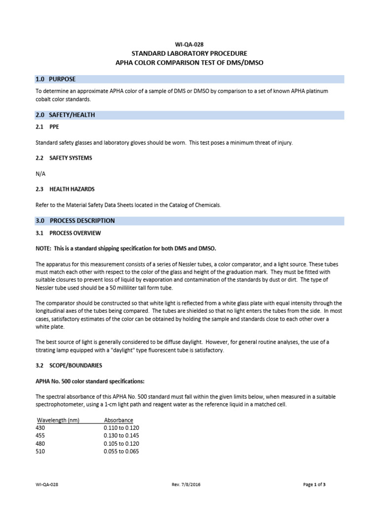 Apha Color Comparison Test of DMS - Dmso | PDF