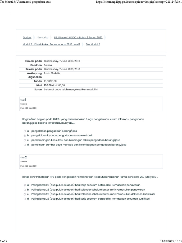 Tes Modul 3 Ulasan Hasil Pengerjaan Kuis | PDF