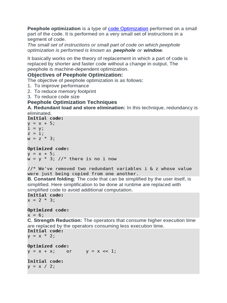 Peephole Optimization | PDF