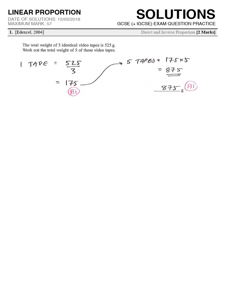 Linear Proportion Gcse 9 1 Practice Questions 30253 | PDF