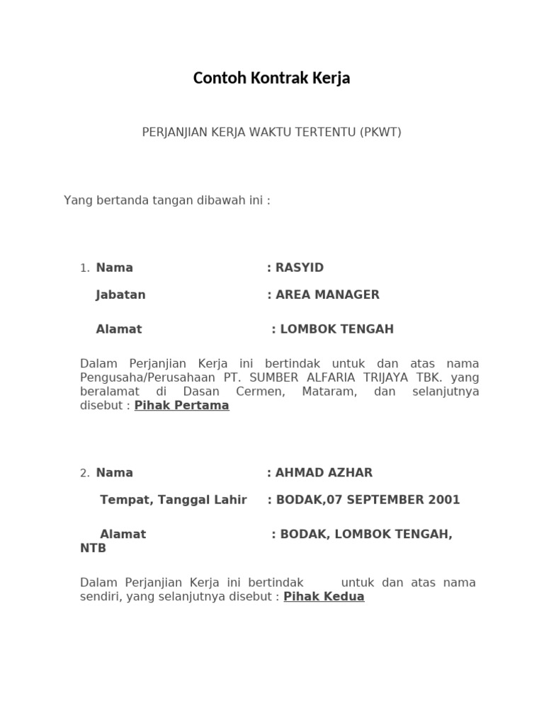 Tugas Contoh Kontrak Kerja Rasyid | PDF Tugas Contoh Kontrak Kerja Rasyid | PDF