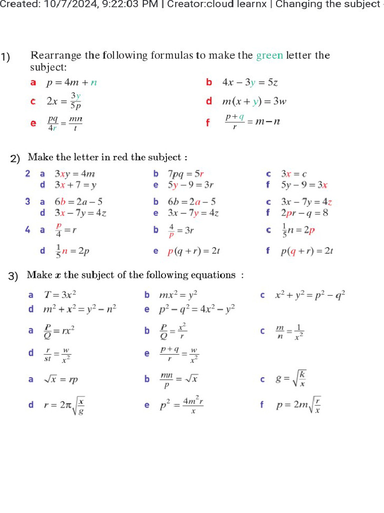 Changing_the_subject_worksheet | PDF