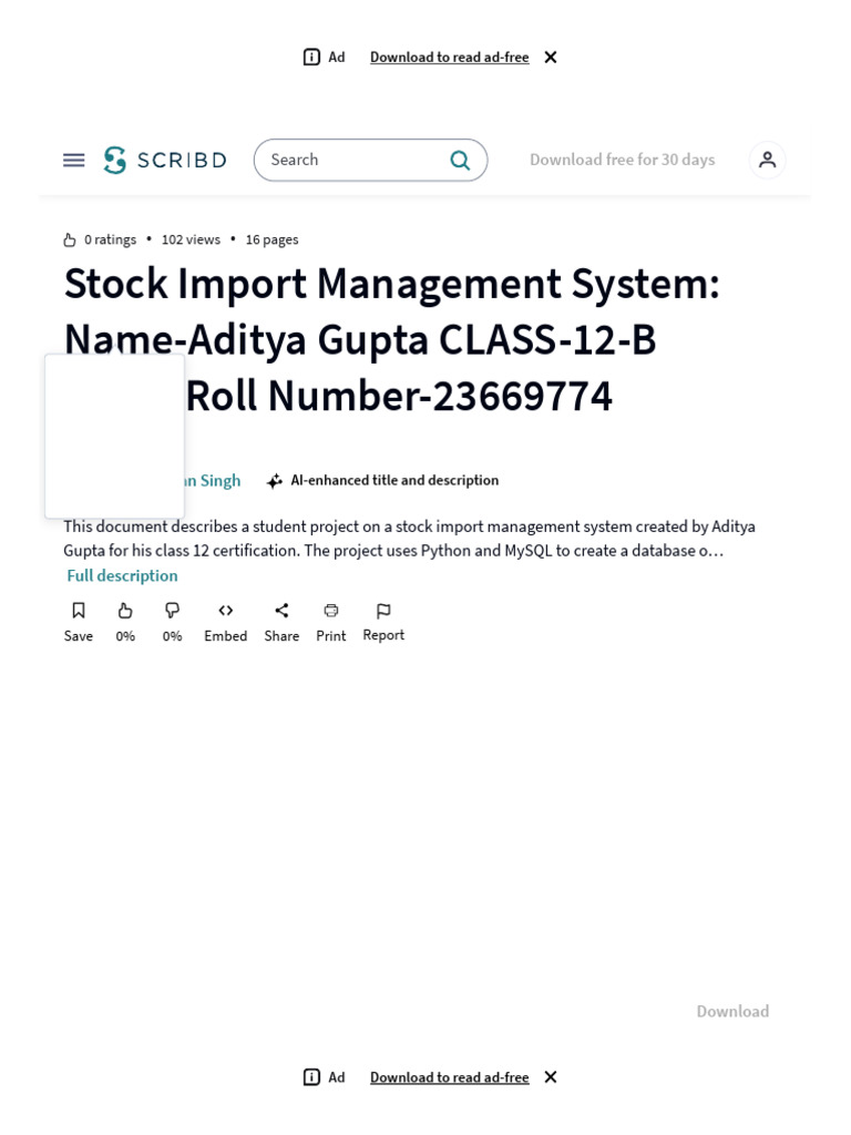 Stock Import Management System - Name-Aditya Gupta CLASS-12-B Boa | PDF