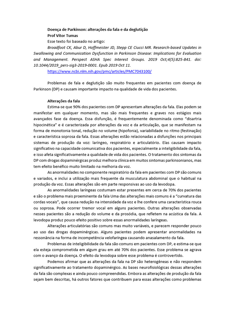 Texro Sobre Alterações Da Fala Na DP | PDF