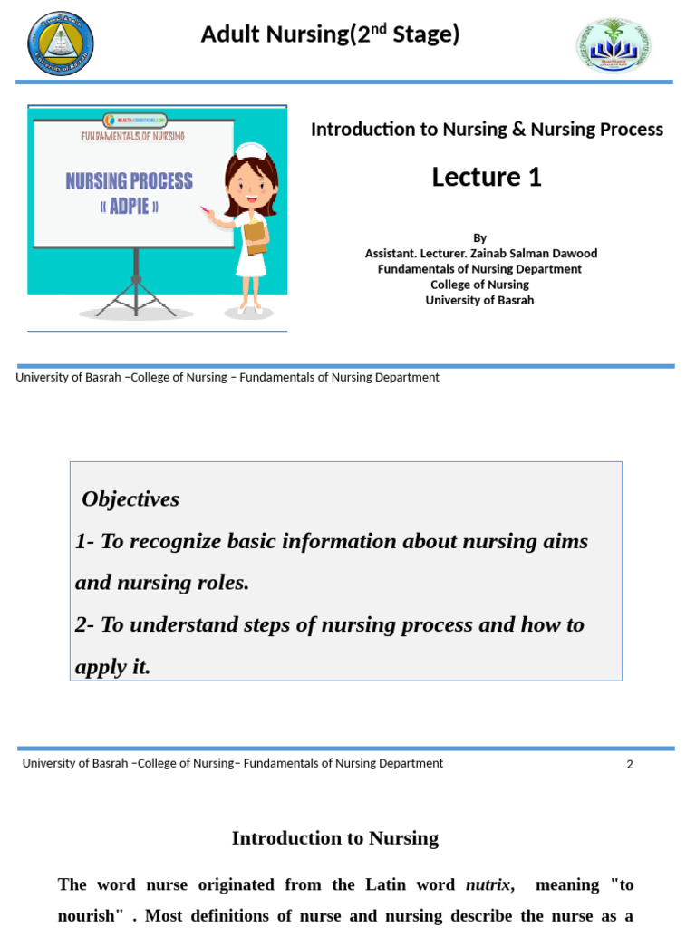 Adult Nursing (2 Stage) : Introduction To Nursing & Nursing Process | PDF