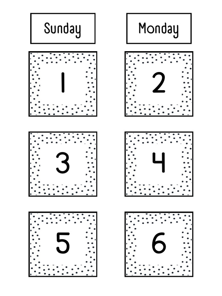 Black Polka dot Calendar Numbers | PDF