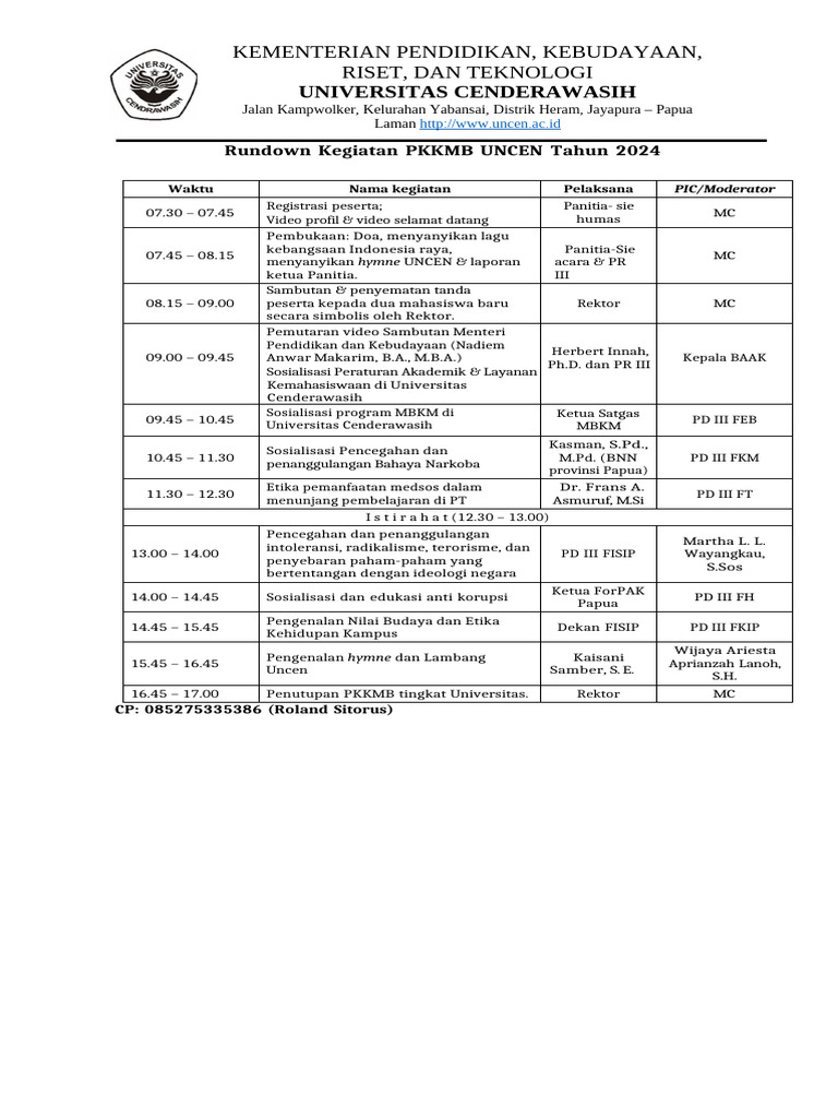 Rundown Acara PKKMB 2024 | PDF