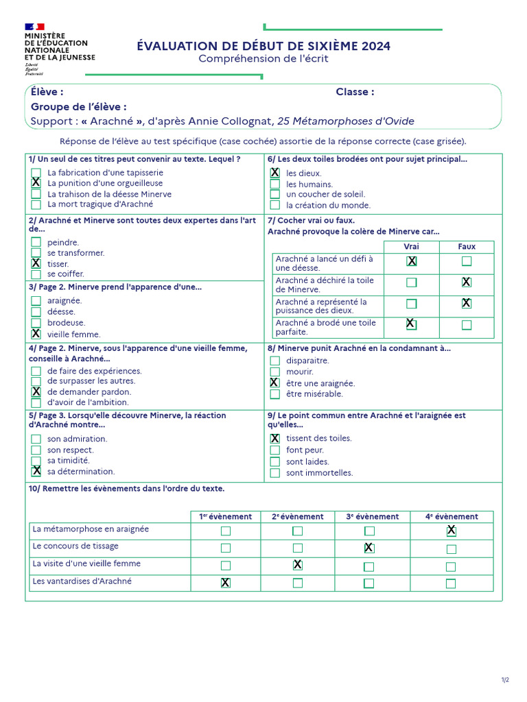 Correction Comprehension Ecrit 6eme 2024 | PDF