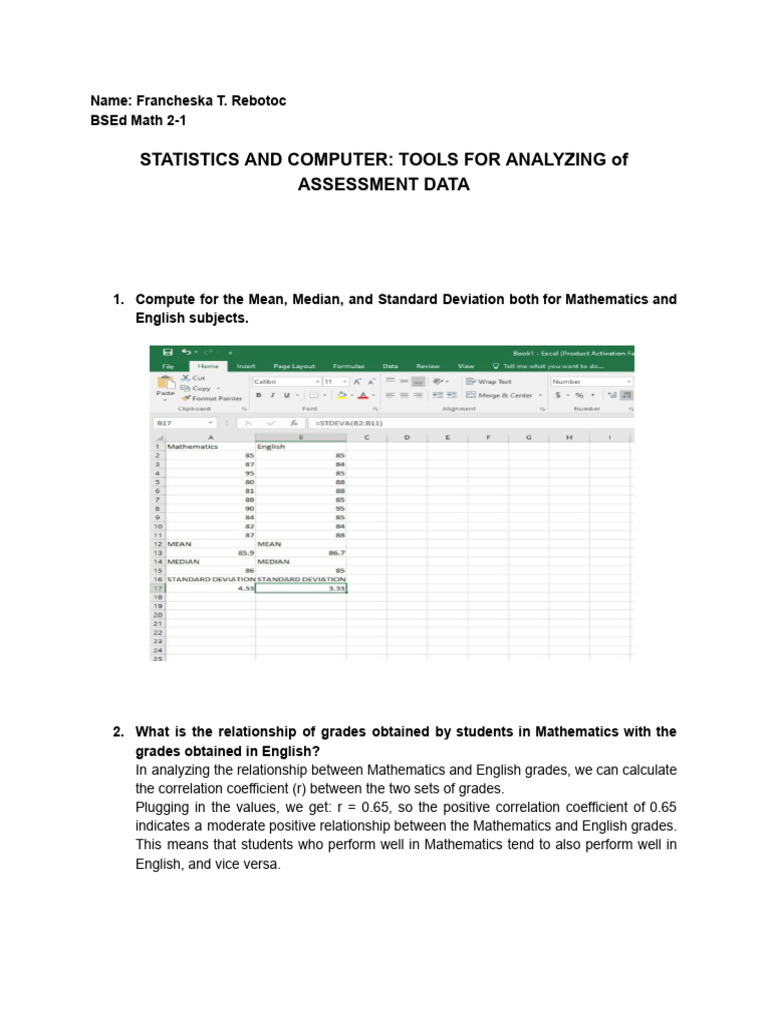 Activity: Statistics and Computer | PDF