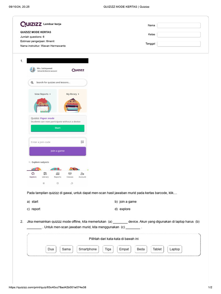 QUIZIZZ MODE KERTAS - Quizizz | PDF