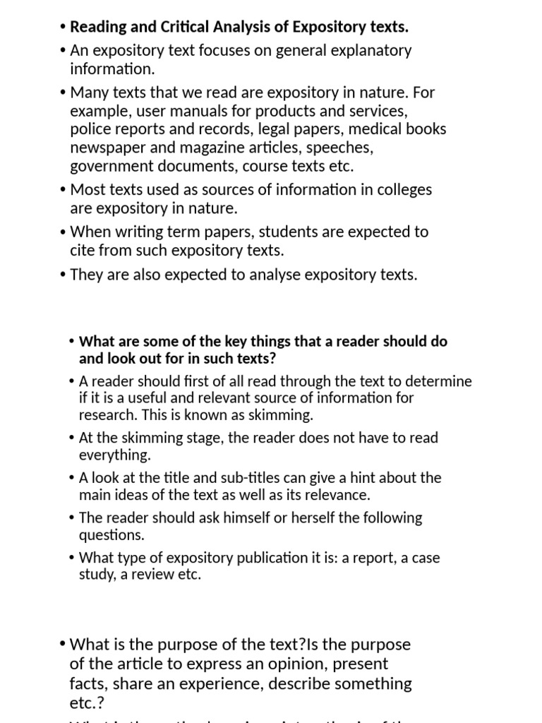 NOTES 4 Reading and Critical Analysis of Expository Texts | PDF