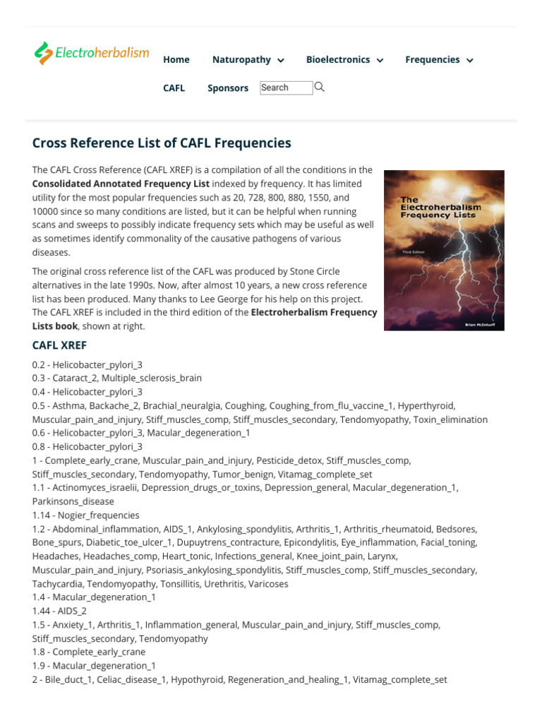 Cross Reference List of CAFL Frequencies - CAFL XREF | PDF