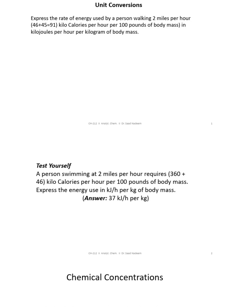 Solution Concentration Calculations | PDF | Parts Per Notation ...