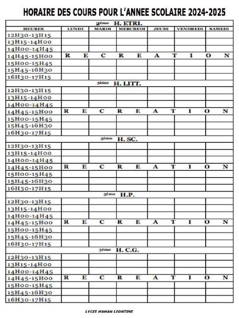 Horaire Des Cours 8 | PDF