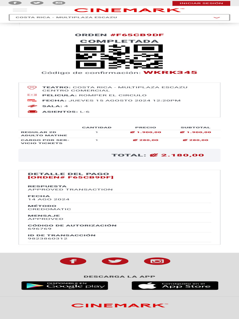 Order - Cinemark Costa Rica | PDF