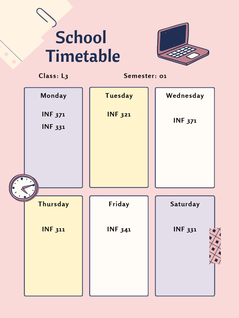 Pink Playful Weekly School Timetable Planner | PDF