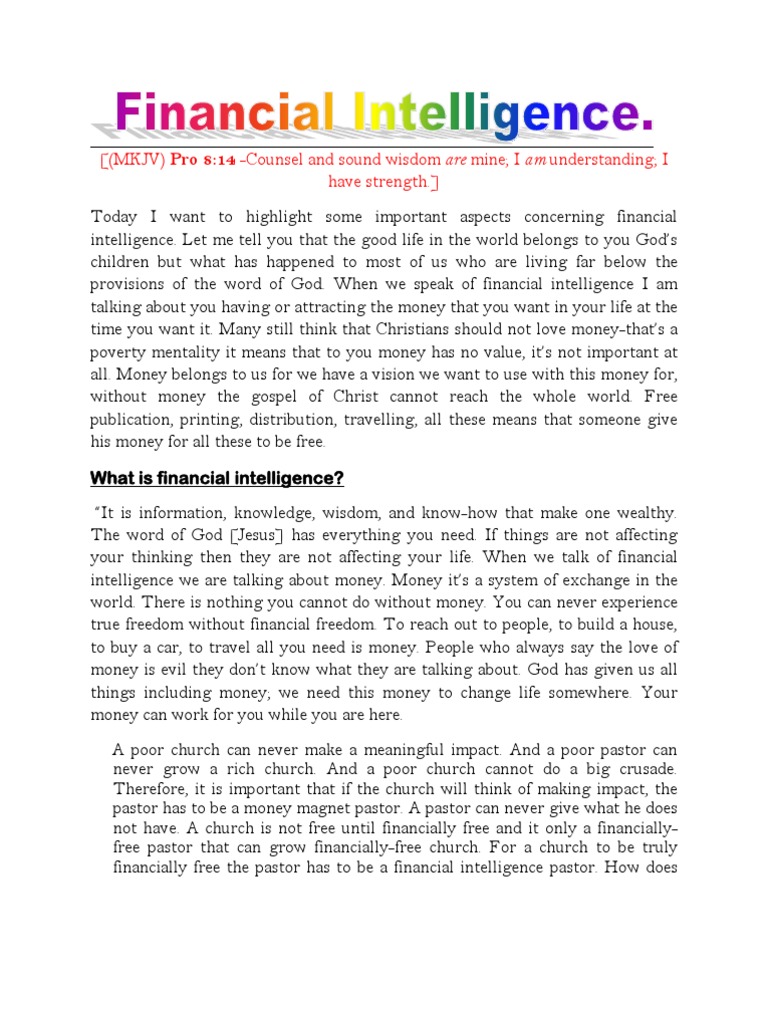 Financial Intelligence | PDF | Wisdom | Jesus