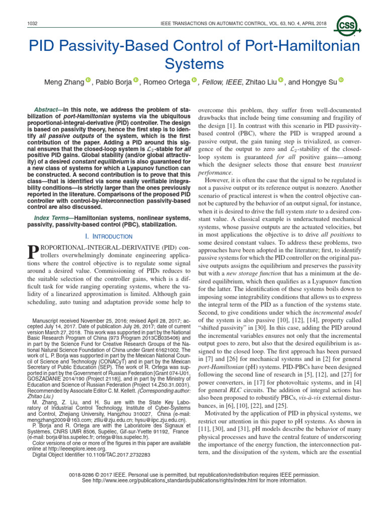 PID Passivity-Based Control of Port-Hamiltonian Systems | PDF