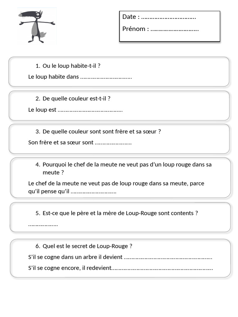 Loup-Rouge Et Questionnaire Compréhension | PDF