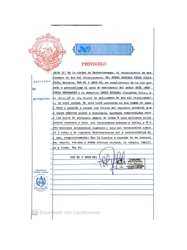 Acta de Protocolizacion Matrimonio | PDF