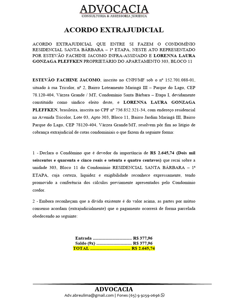 Acordo Extrajudicial | PDF