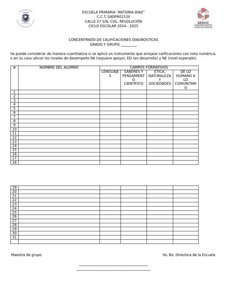 Concentrado de Calificaciones Diagnostica | PDF