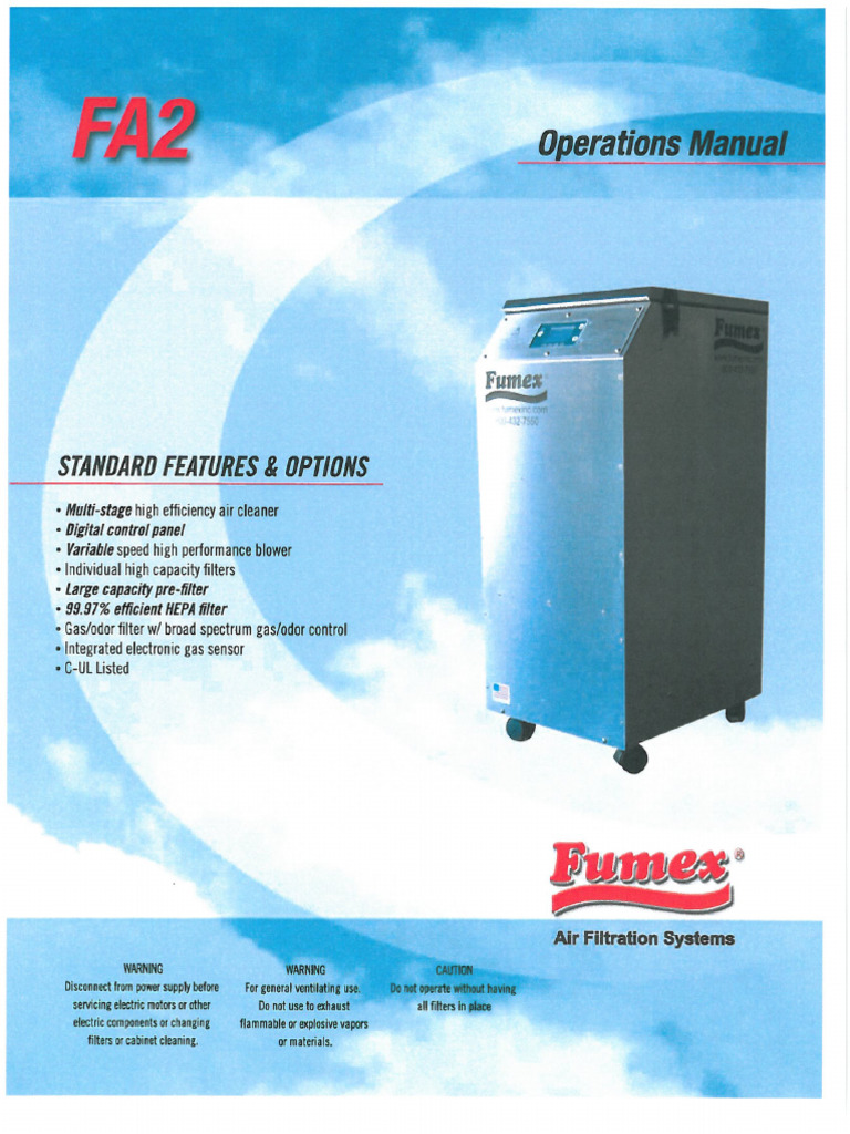 Fumex Model FA2 Operations Manual | PDF