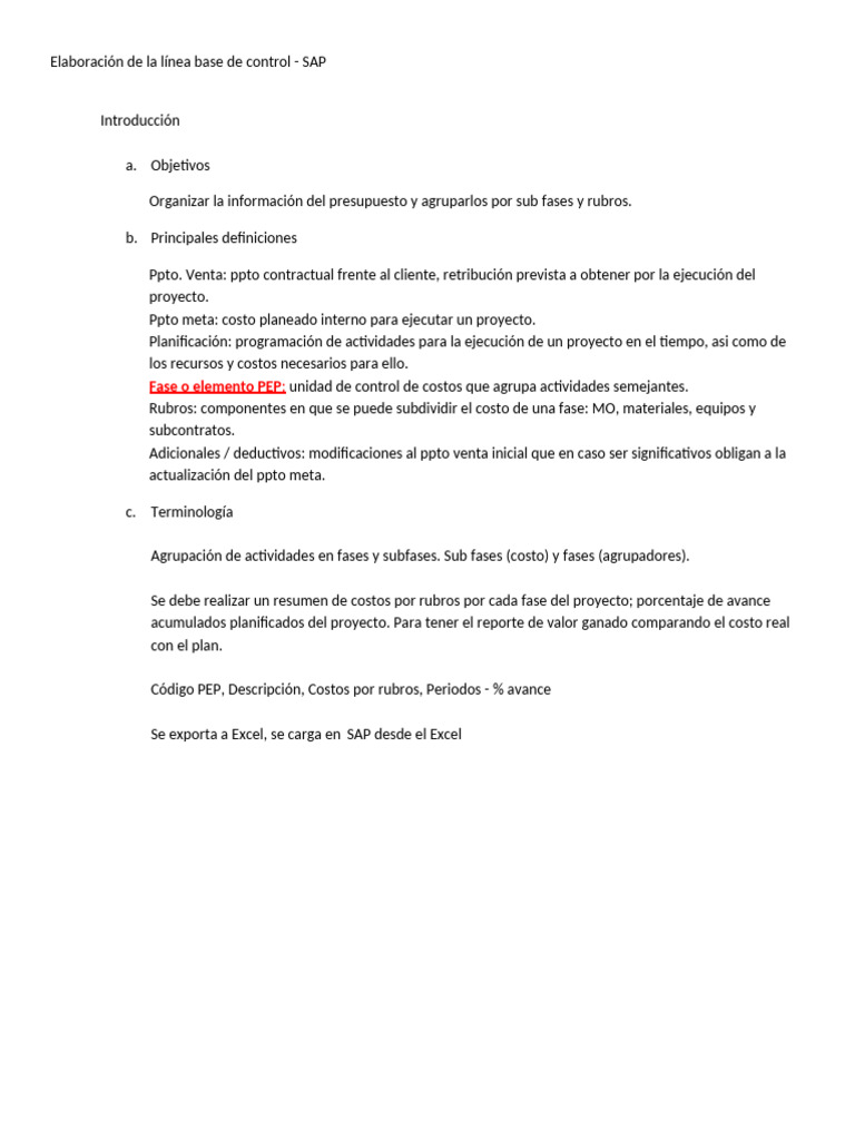 Elaboración de La Línea Base de Control - SAP | PDF