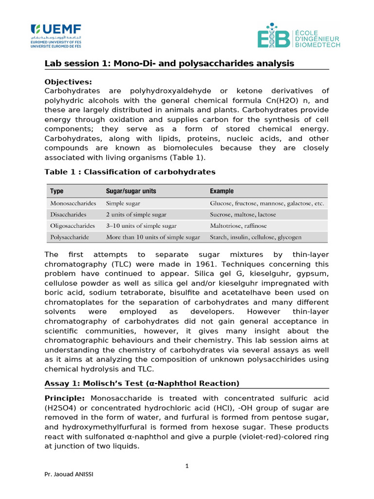 Lab - 1 Sugars Analysis | PDF | Iodine | Carbohydrates