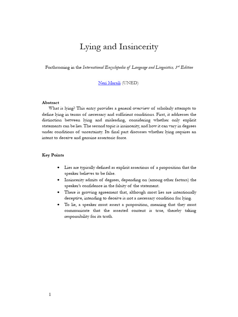 Lying and Insincerity | PDF