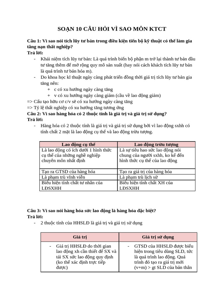 Soạn 10 Câu Hỏi Vì Sao KTCT | PDF