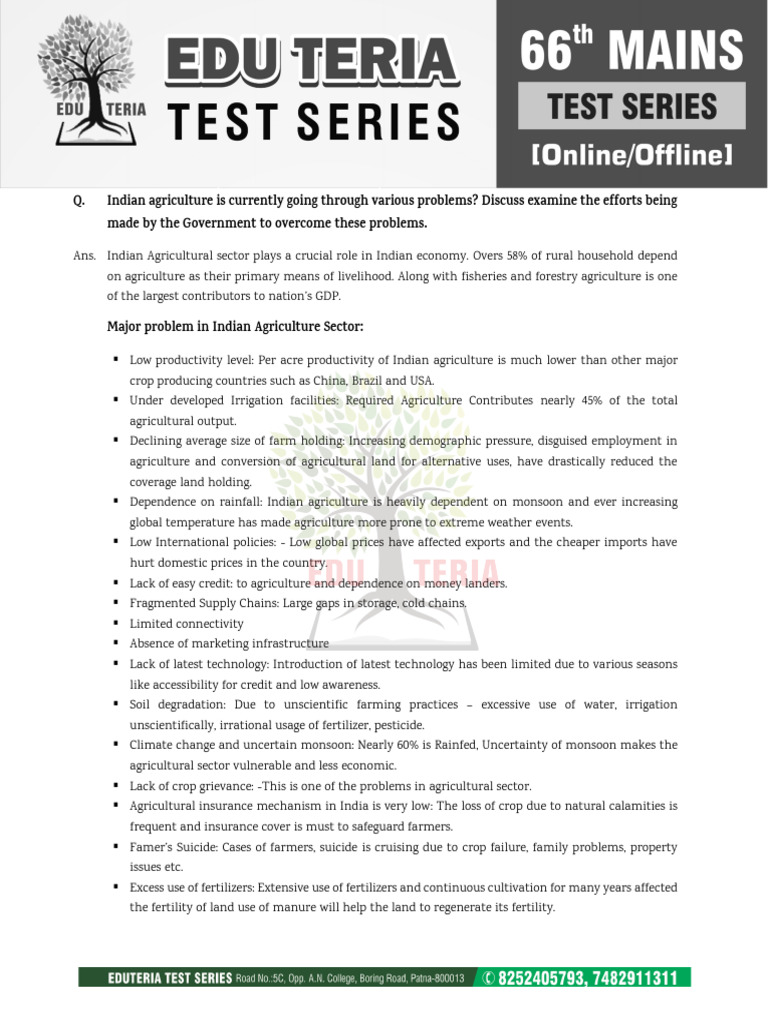 BPSC Mains Test-3 English Answer | PDF | Agriculture | Social Science