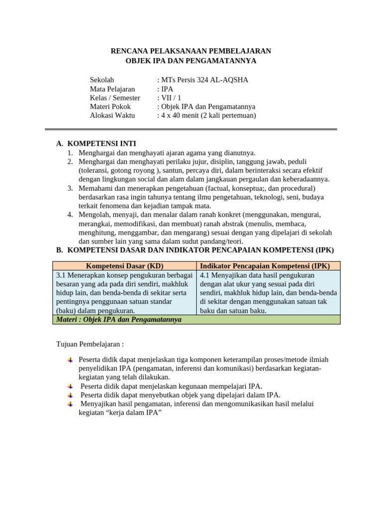 RPP Ipa Kelas 7 Bab 1 | PDF