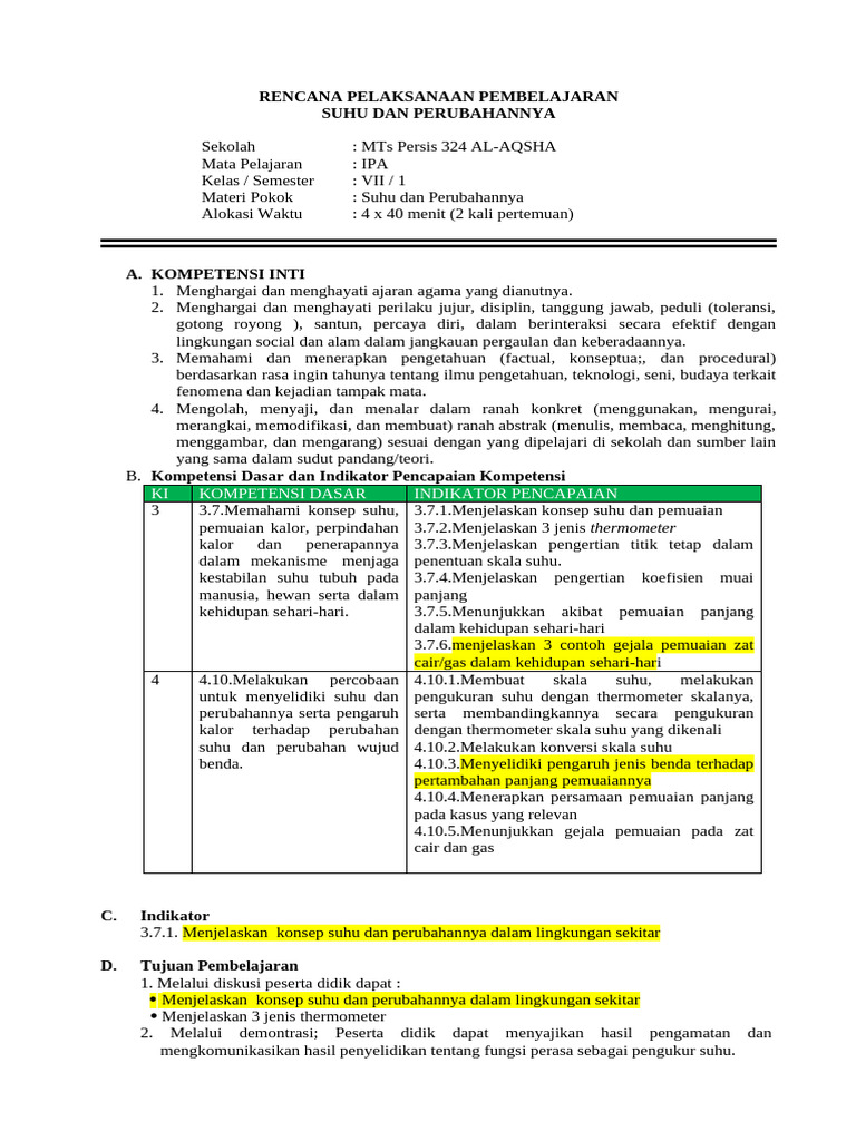 RPP Ipa Kelas 7 Bab 4 | PDF