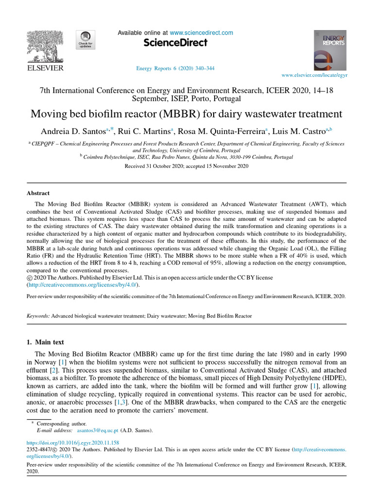 Moving Bed Biofilm Reactor MBBR For Dairy Wastewat | PDF