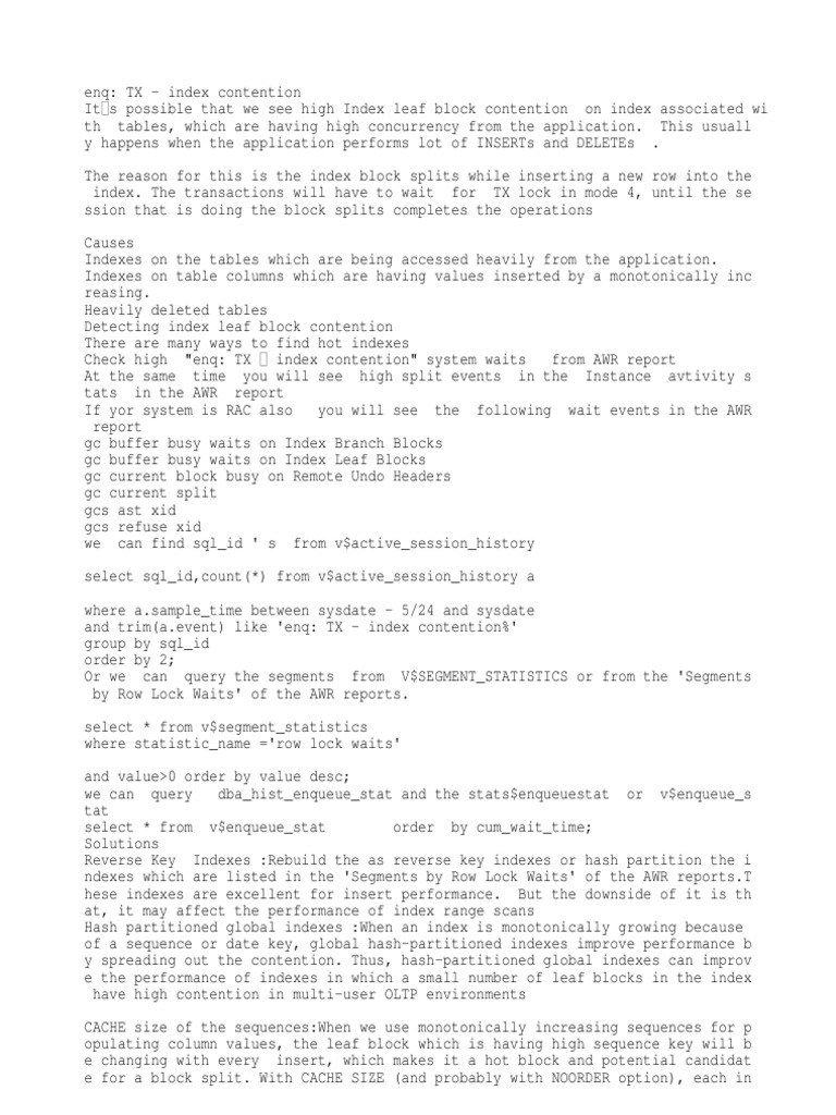 LATCH - Enq TX - Index Contention | PDF | Database Index | Information Retrieval
