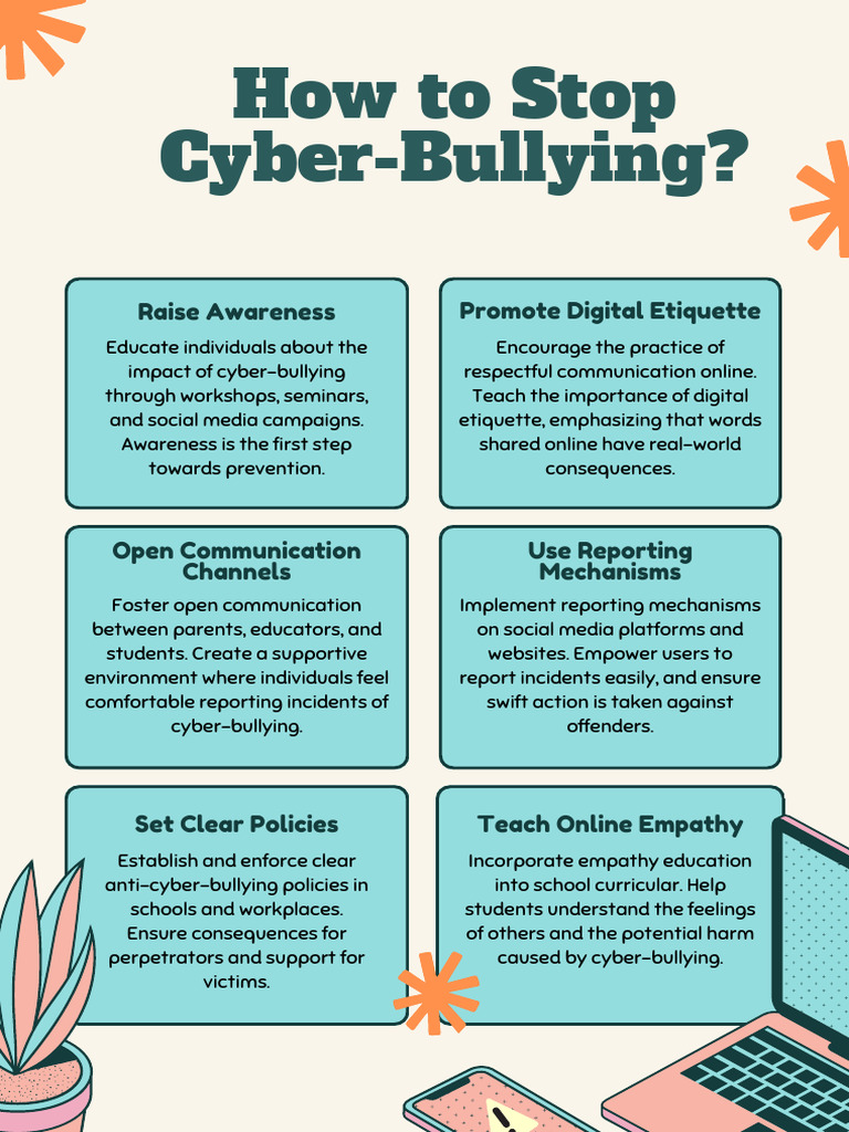Cream and Blue Modern Stop Cyber Bullying Poster | PDF