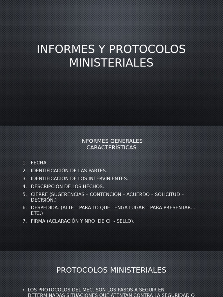 Informes y Protocolos Ministeriales | PDF