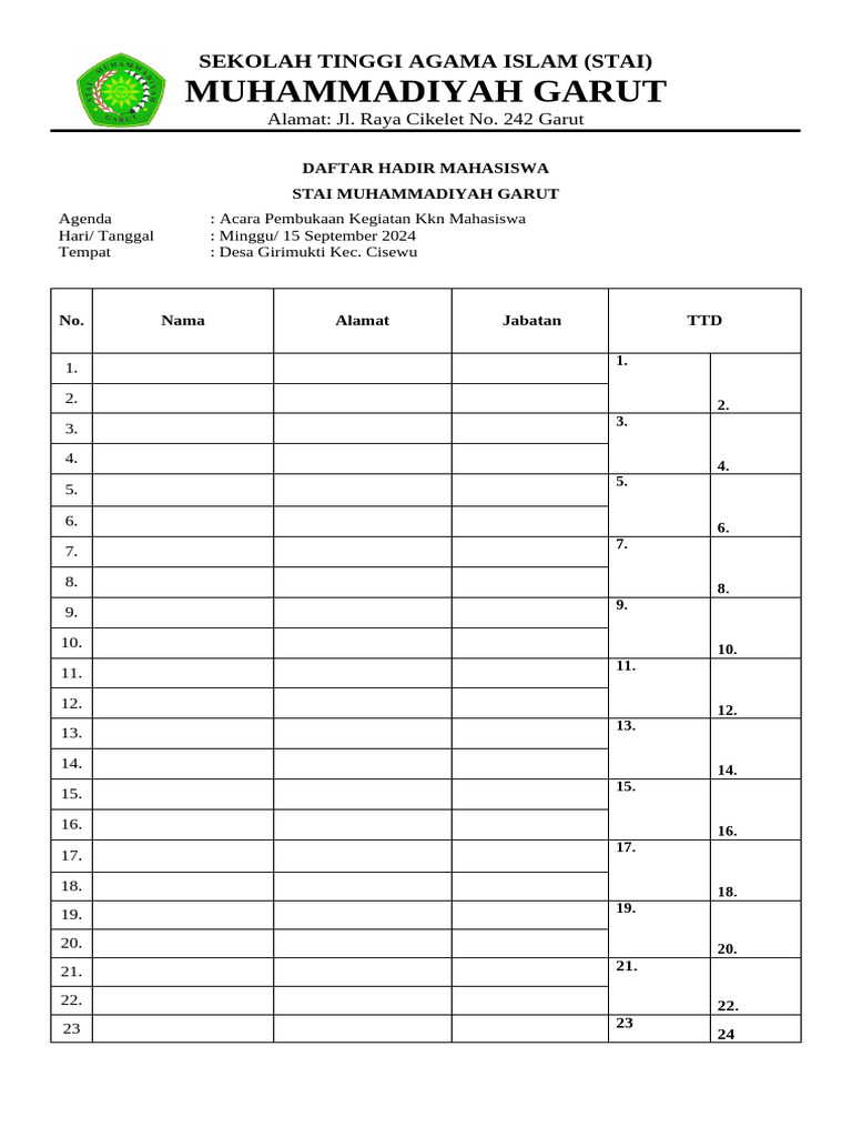 Daftar Hadir KKN | PDF