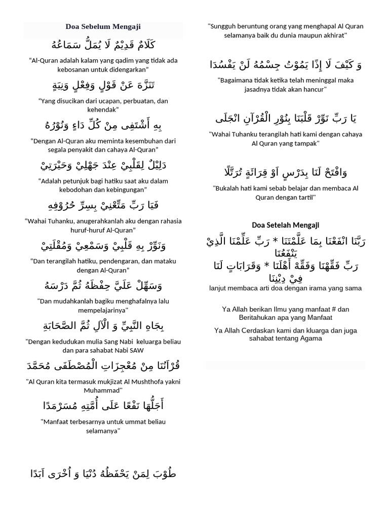 Doa Sebelum Mengaji | PDF