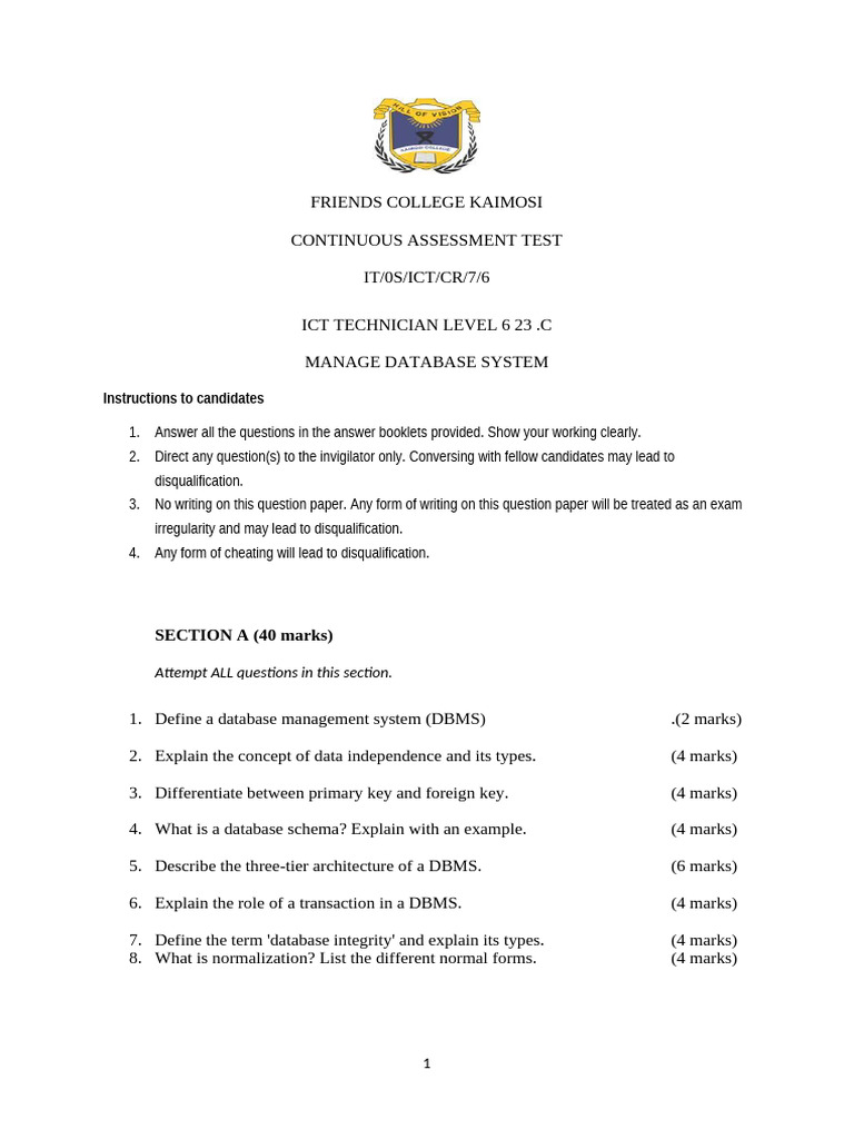 Manage Dbms Cat Term 1 2024 | PDF | Databases | Computers