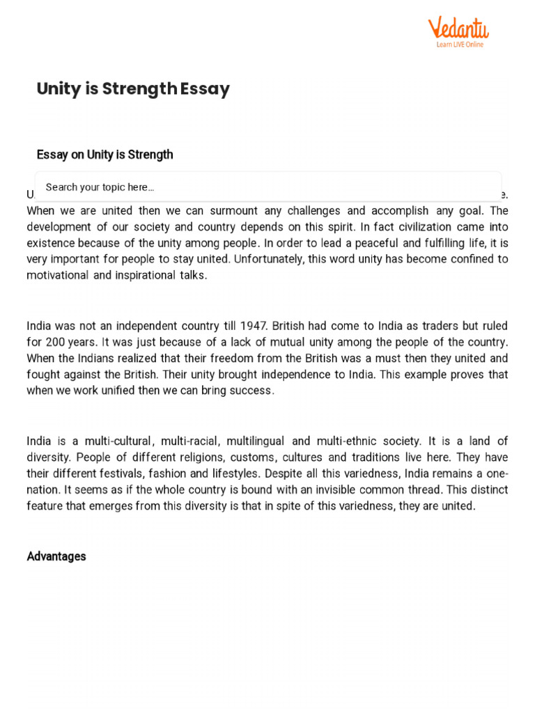 Unity Is Strength Essay | PDF