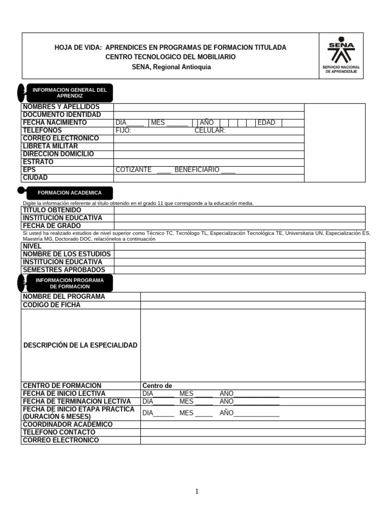 Formato Hoja de Vida Aprendices | PDF