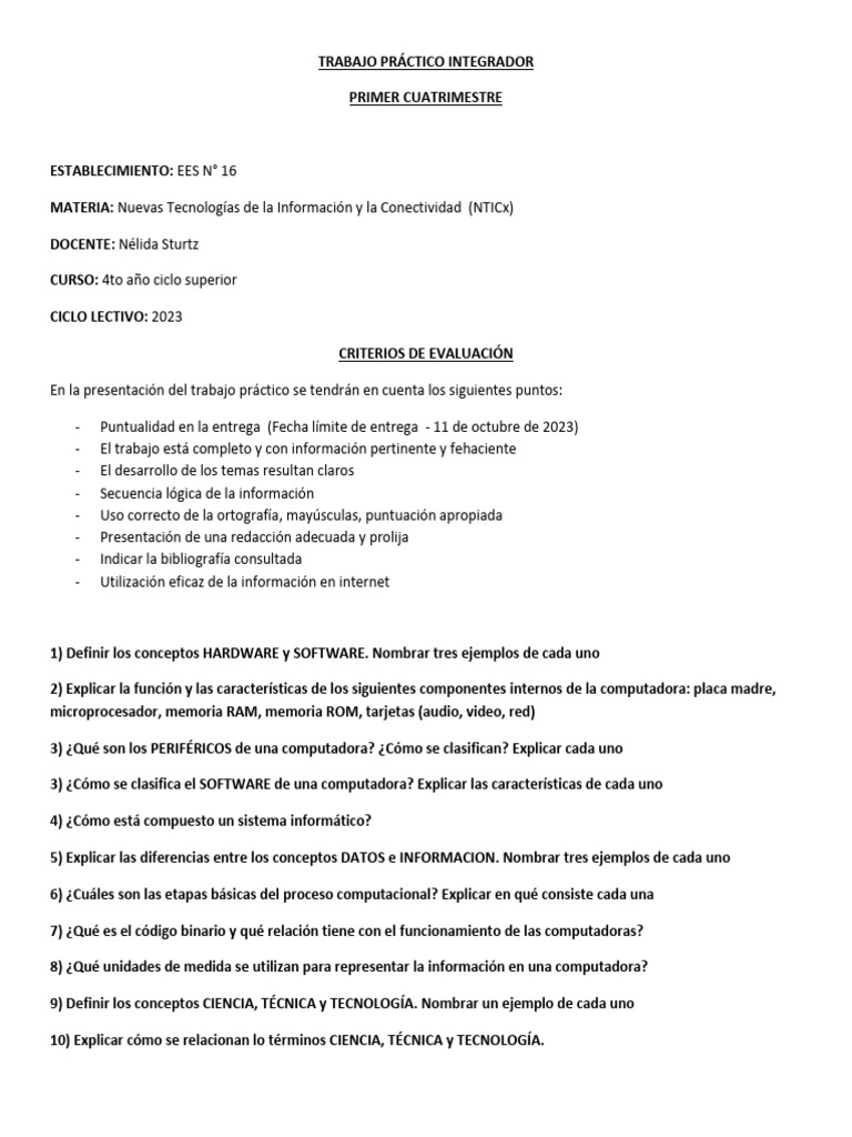 TP Integrador Primer Cuatrimestre | PDF