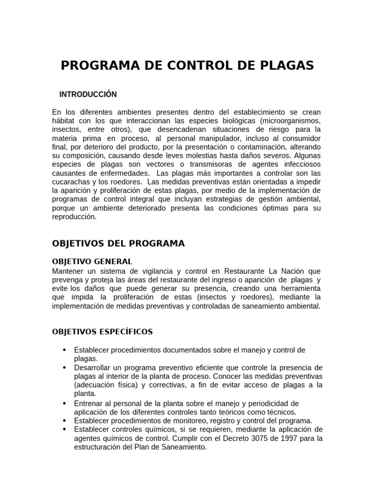 Programa de Control de Plagas | PDF