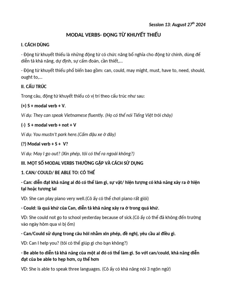 Session 13 - Modal Verbs | PDF