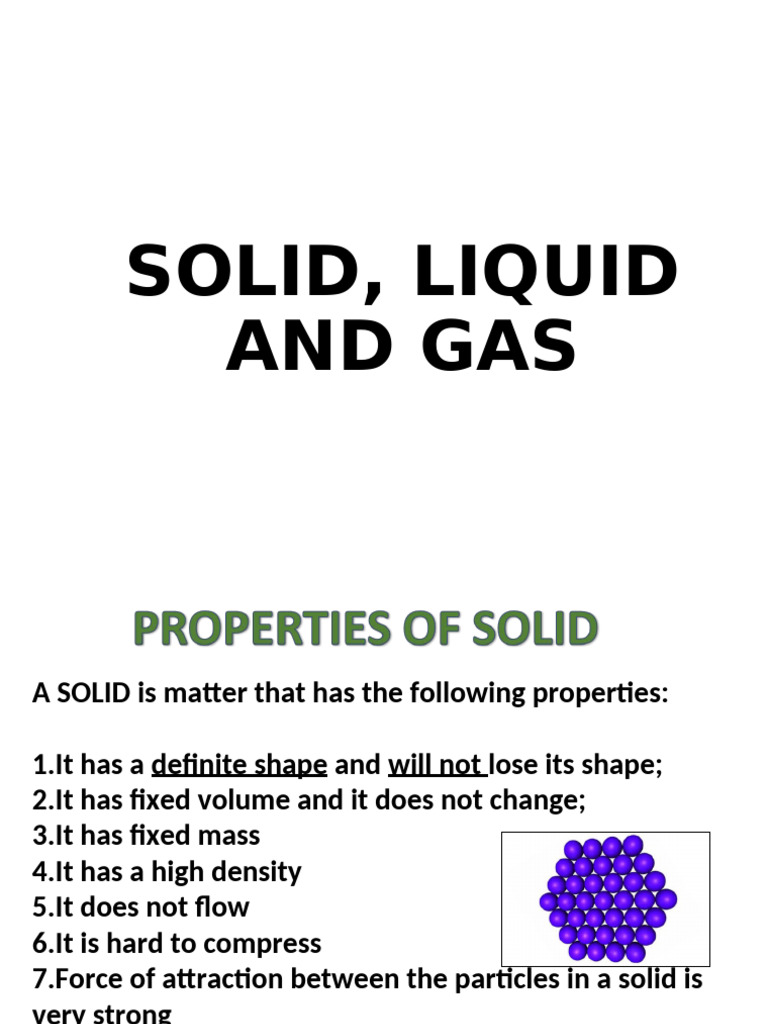 Solid Liquid Gas Properties WK 1 | PDF