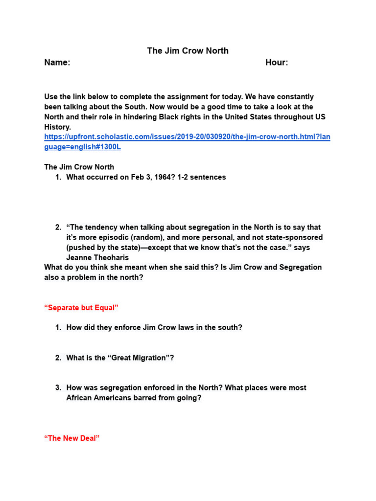 The Jim Crow North Answers | PDF