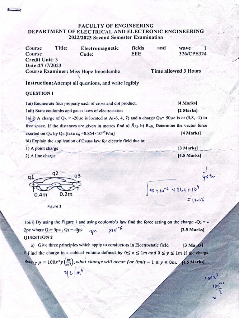 Electromagnetic Field and Waves Past Questions | PDF